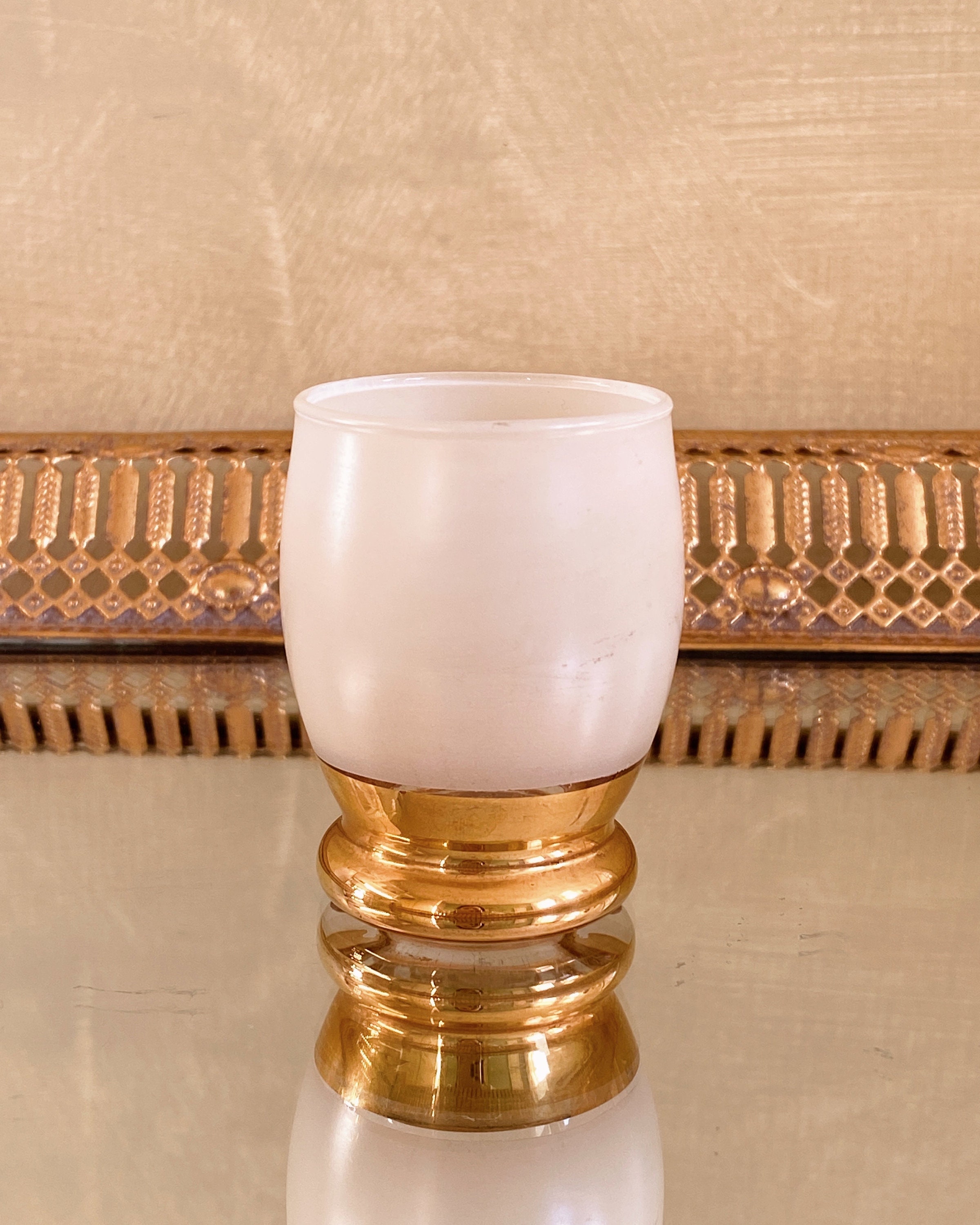 Vintage French Colored Gold Footed Petite Glass Set of 5, Handmade ...