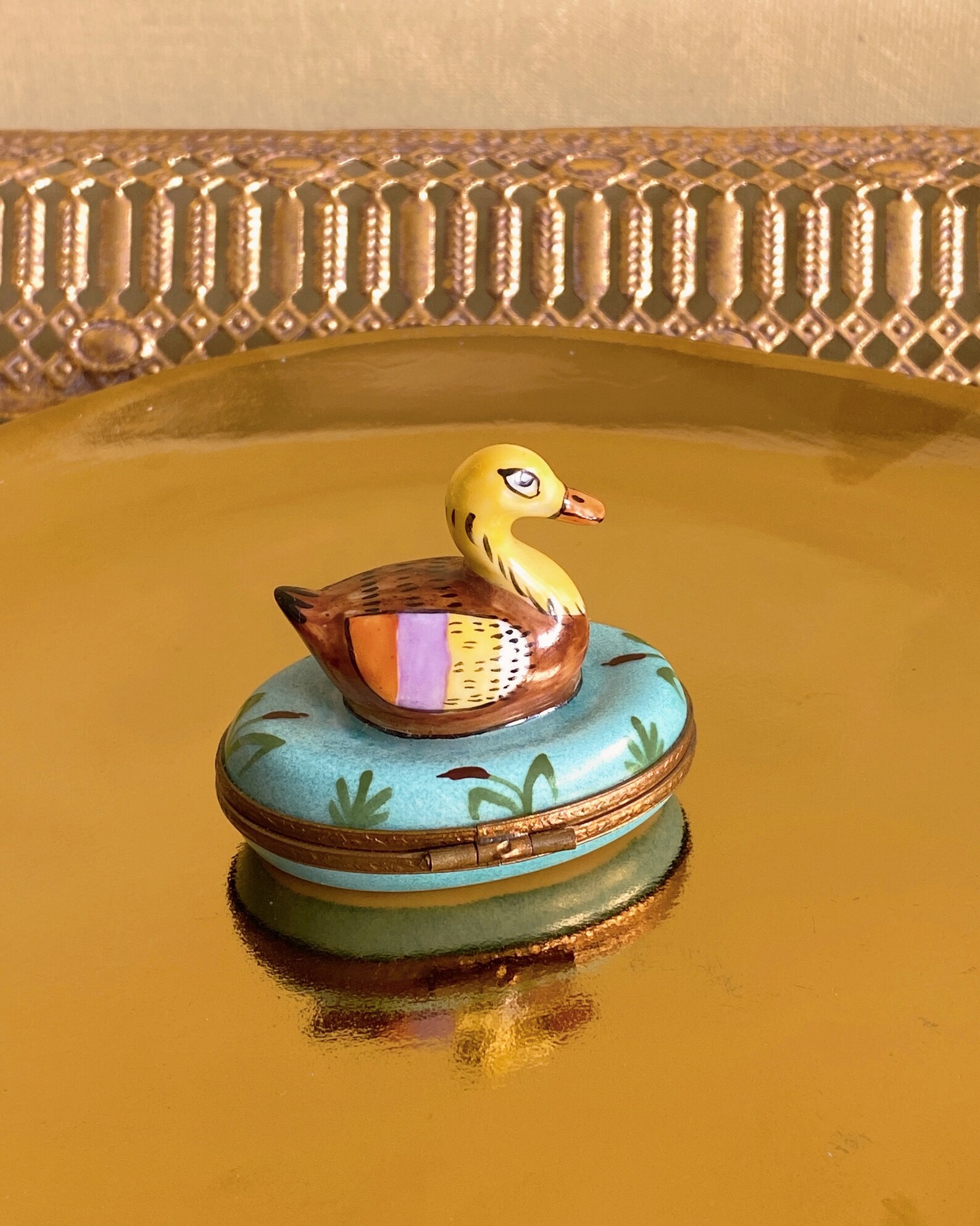 Vintage Limoges Porcelain Mallard Duck Box, Hand Painted Trinket Box ...