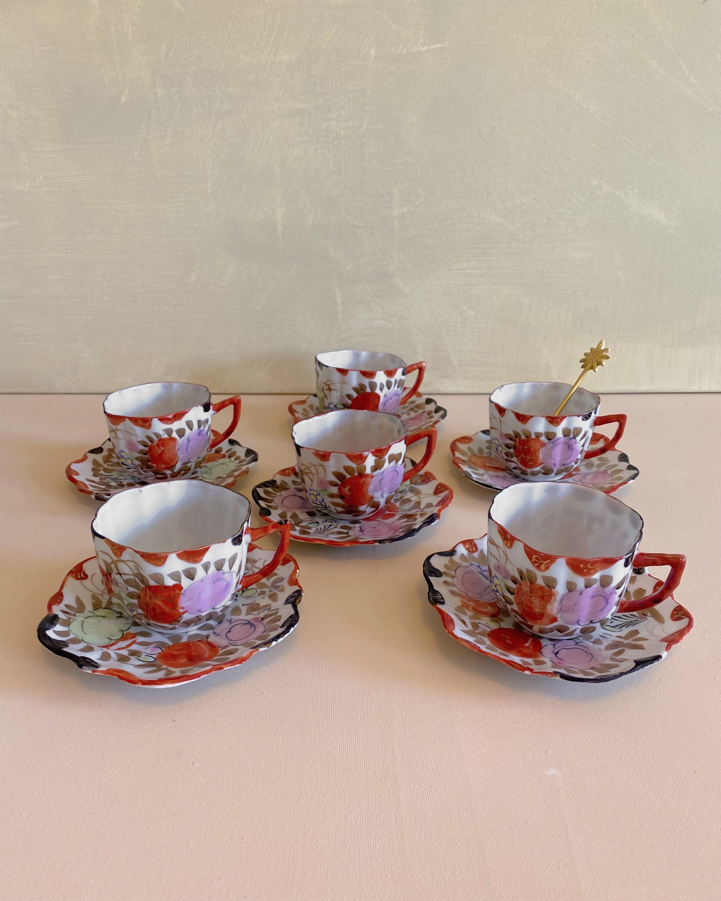 Antique Japanese Hand Painted Eggshell Porcelain Kutani Red Flower Cup ...
