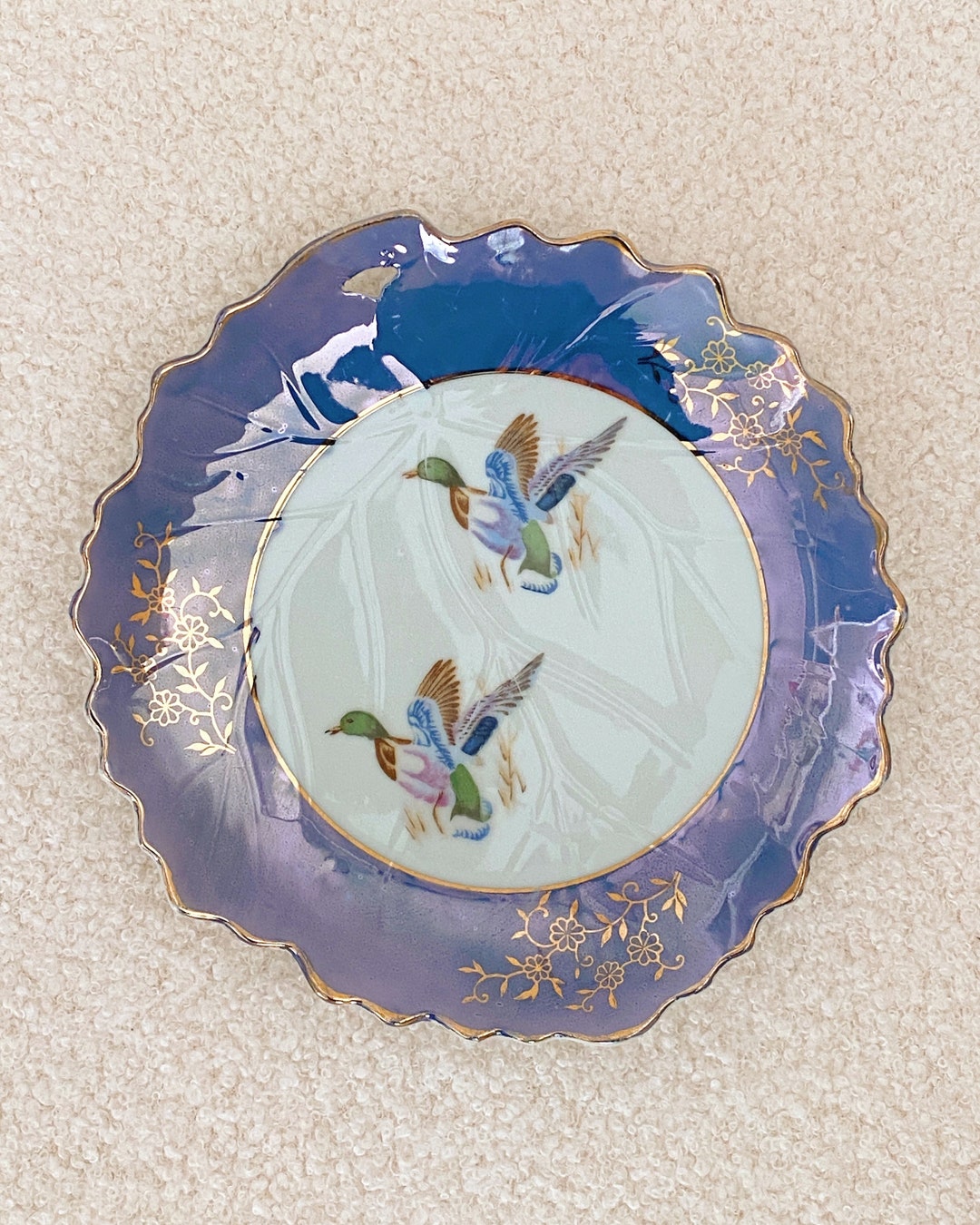 Vintage Flying Duck Decorative Plate With Flower Detailing, Gilding and ...