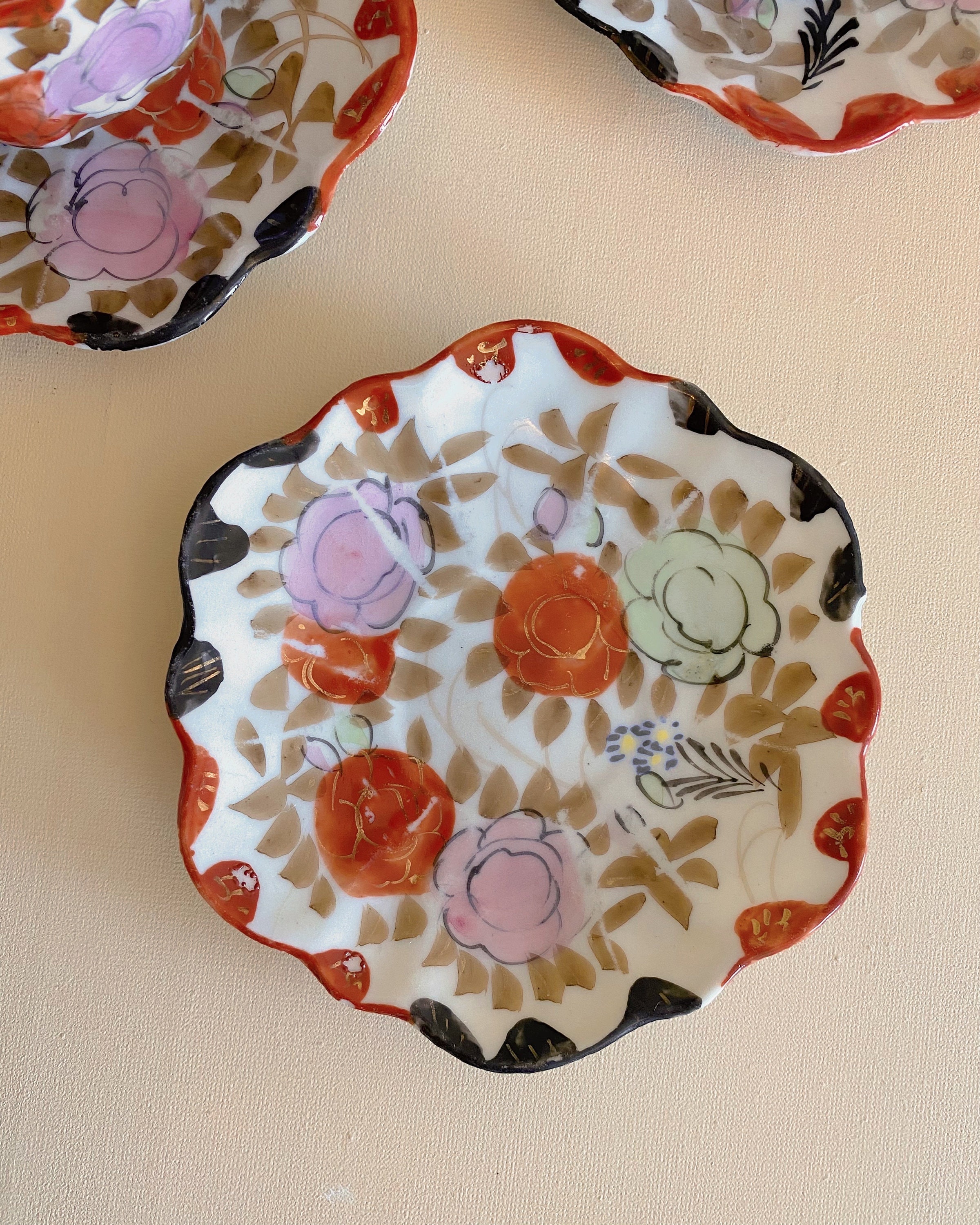 Antique Japanese Hand Painted Eggshell Porcelain Kutani Red Flower Cup ...