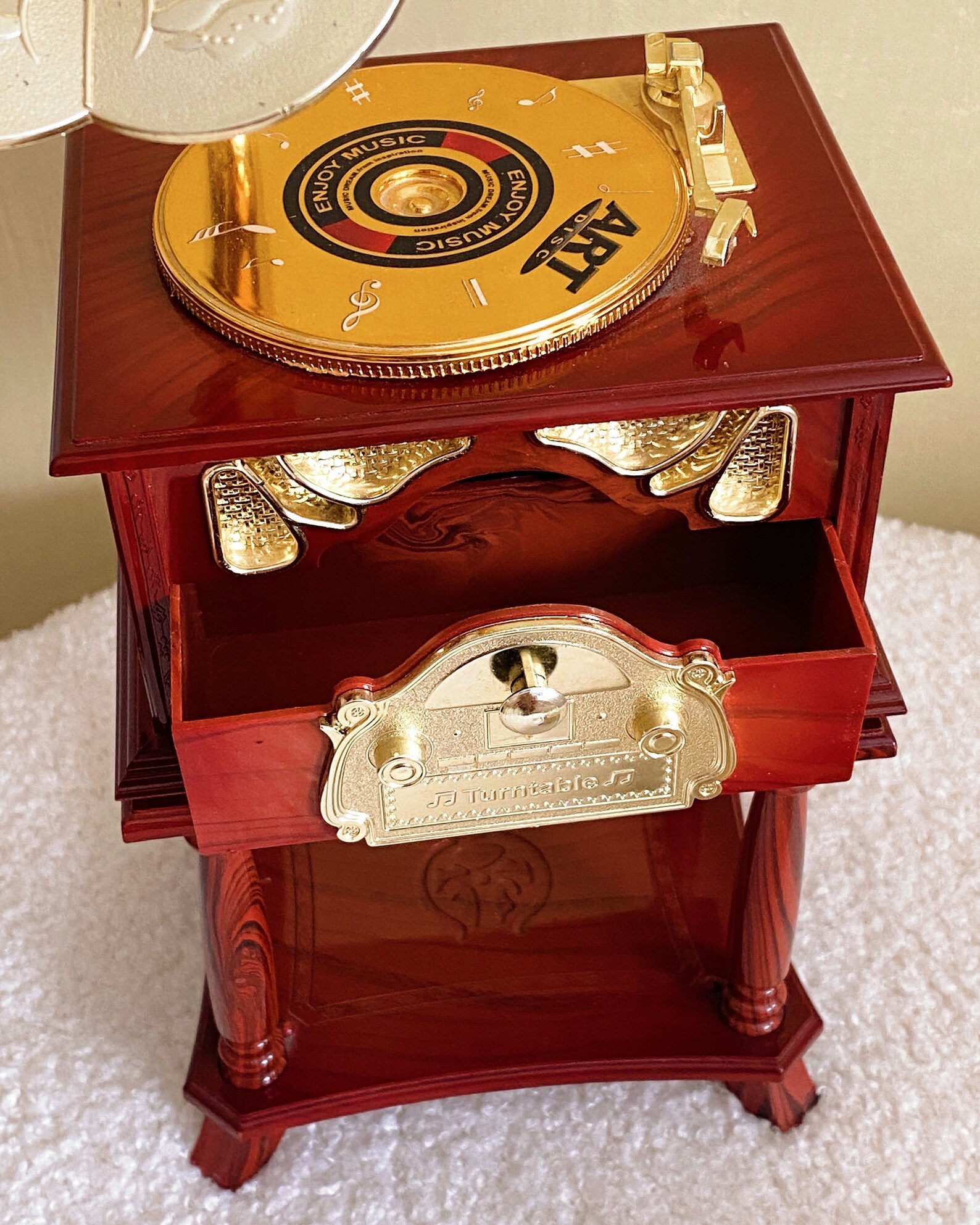 Vintage LP Retro Record Player Music Box, Brown Gold Vinyl Player ...