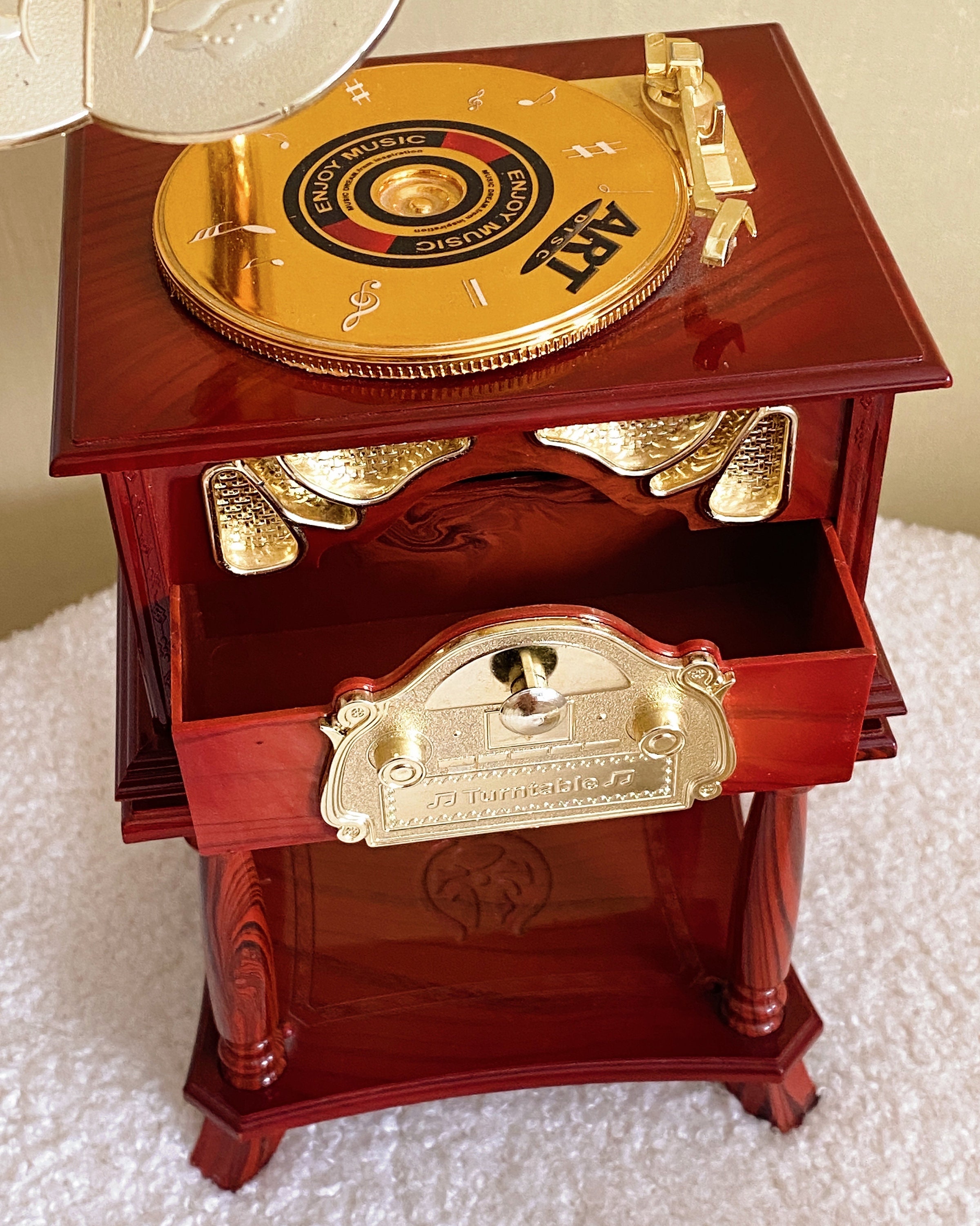 Vintage LP Retro Record Player Music Box, Brown Gold Vinyl Player ...
