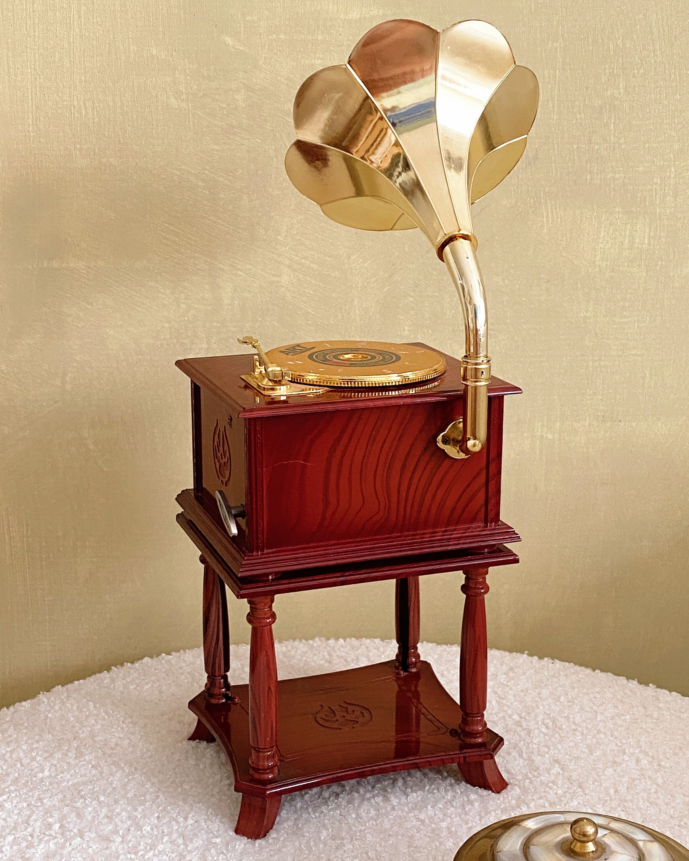 Vintage LP Retro Record Player Music Box, Brown Gold Vinyl Player ...