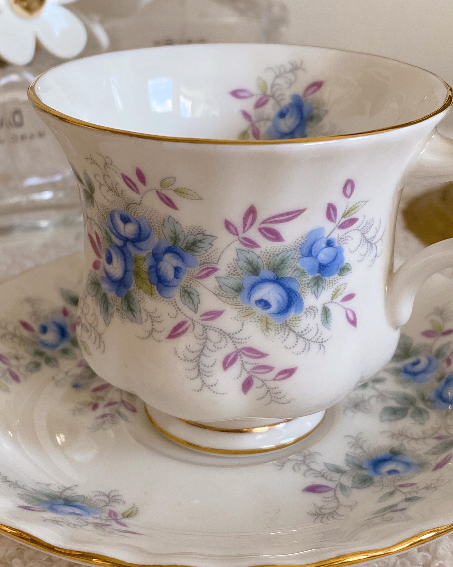 Vintage Royal Albert Blue Blossom Floral Blossom Cup Saucer Set With ...