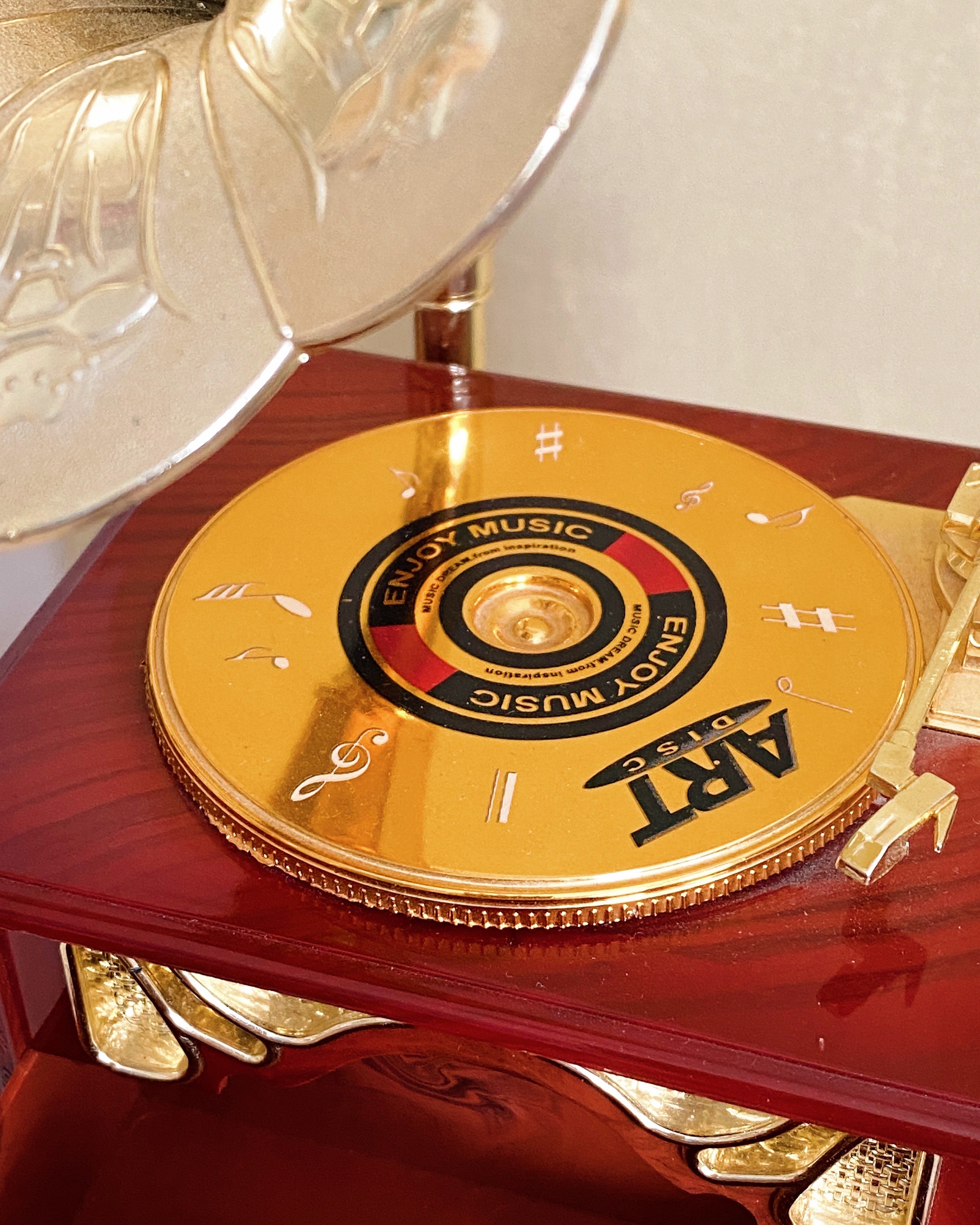 Vintage LP Retro Record Player Music Box, Brown Gold Vinyl Player ...