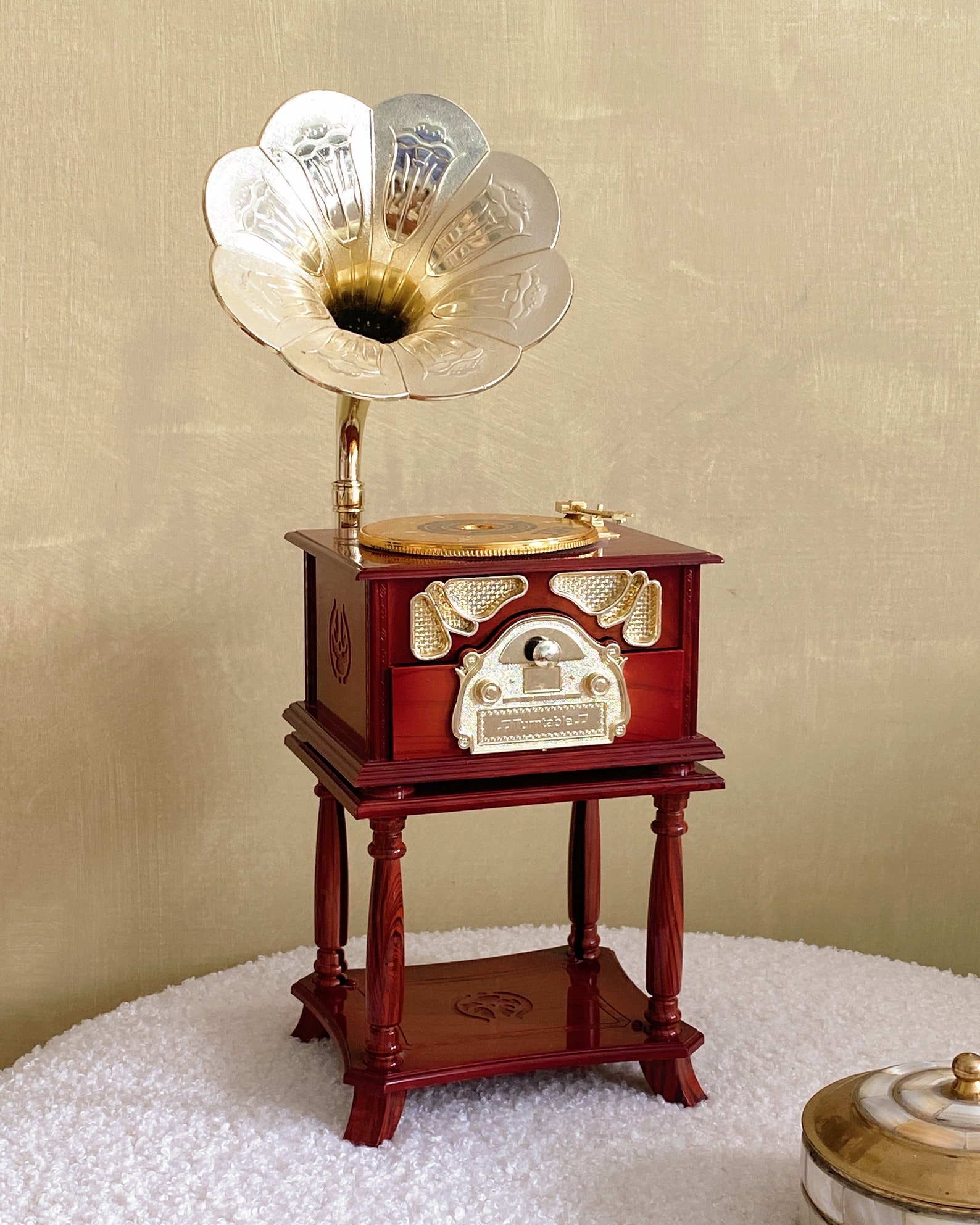 Vintage LP Retro Record Player Music Box, Brown Gold Vinyl Player ...