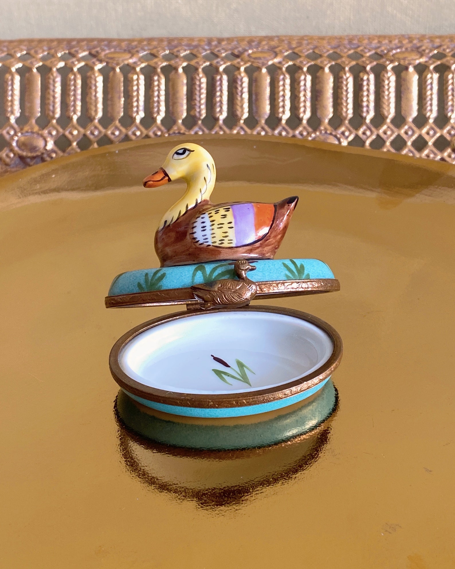 Vintage Limoges Porcelain Mallard Duck Box, Hand Painted Trinket Box ...