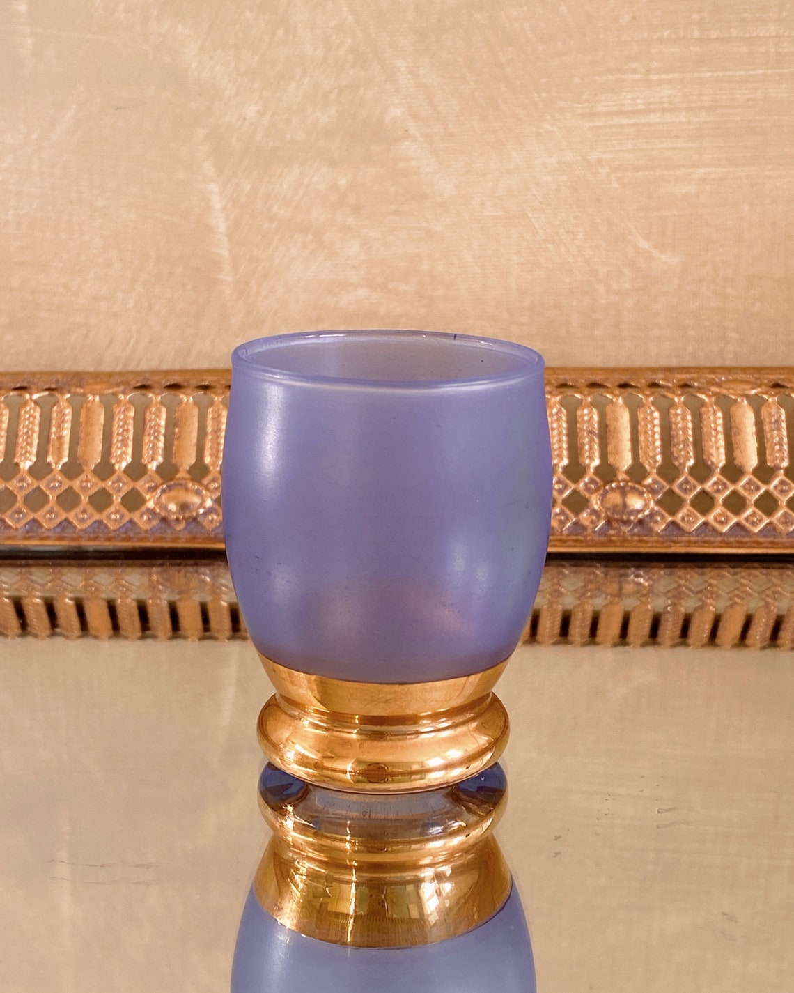 Vintage French Colored Gold Footed Petite Glass Set of 5, Handmade ...
