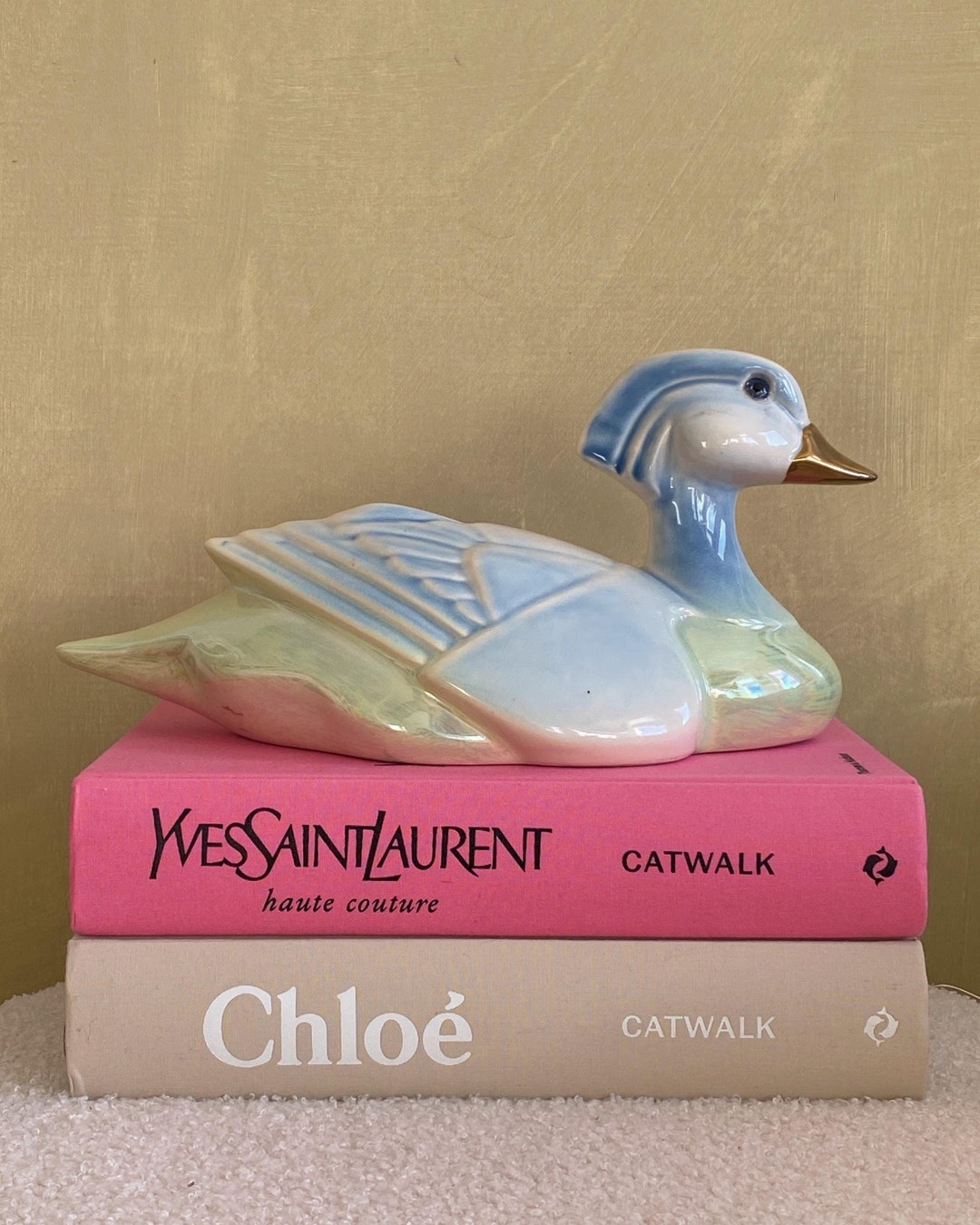Vintage Regency Blue Green Iridescent Duck Figurine, Ceramic Bird ...