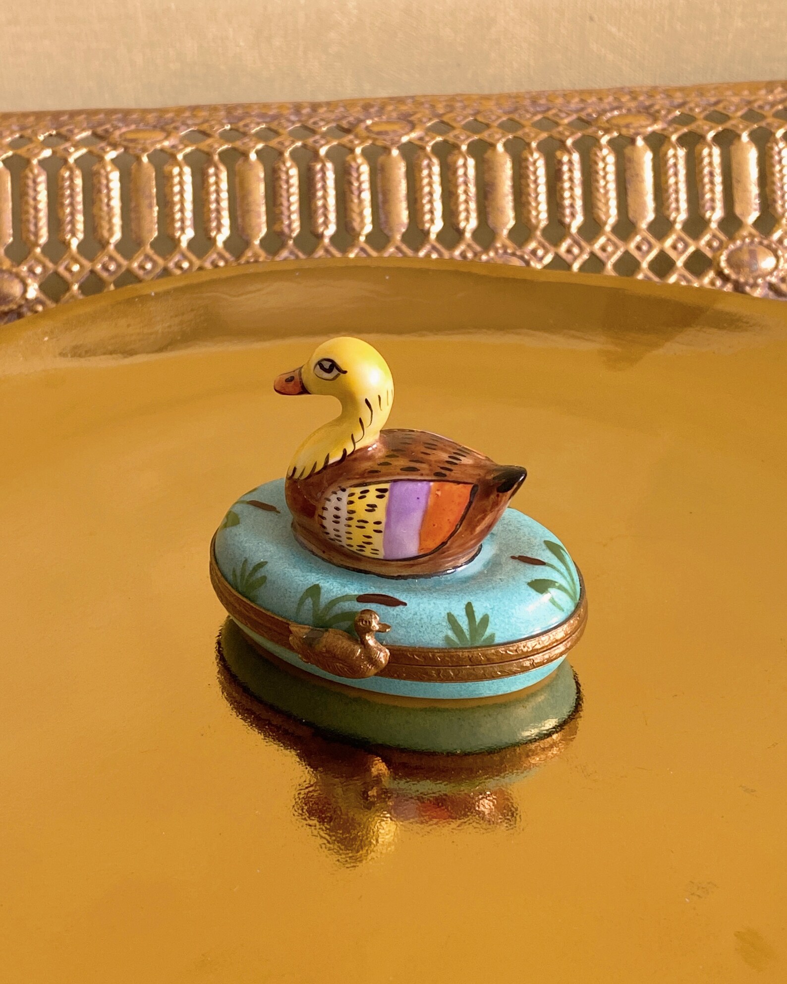 Vintage Limoges Porcelain Mallard Duck Box, Hand Painted Trinket Box ...