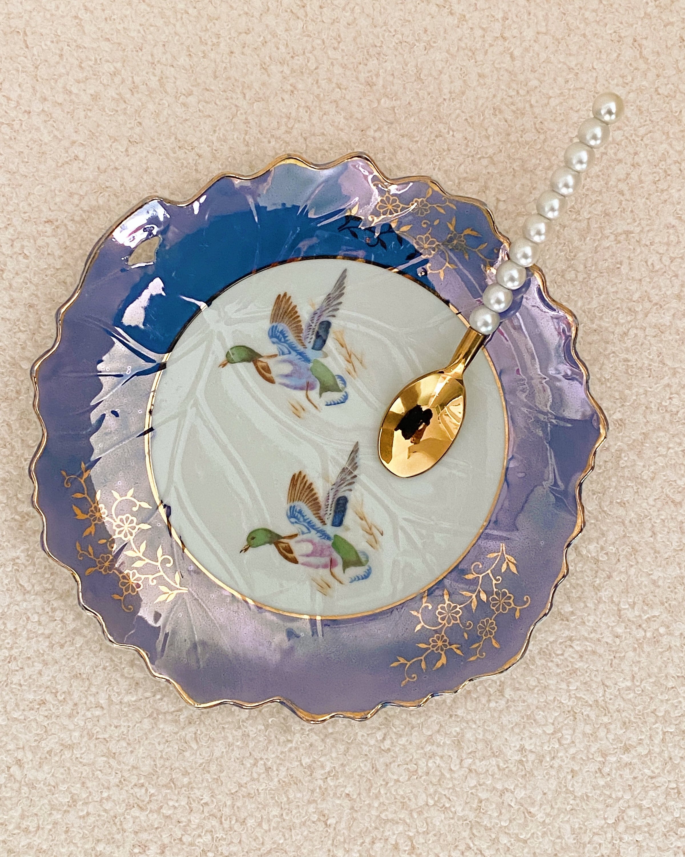 Vintage Flying Duck Decorative Plate With Flower Detailing, Gilding and ...