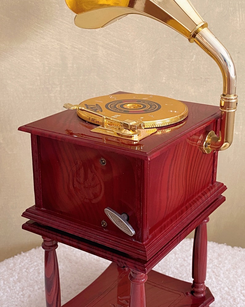Vintage LP Retro Record Player Music Box, Brown Gold Vinyl Player ...