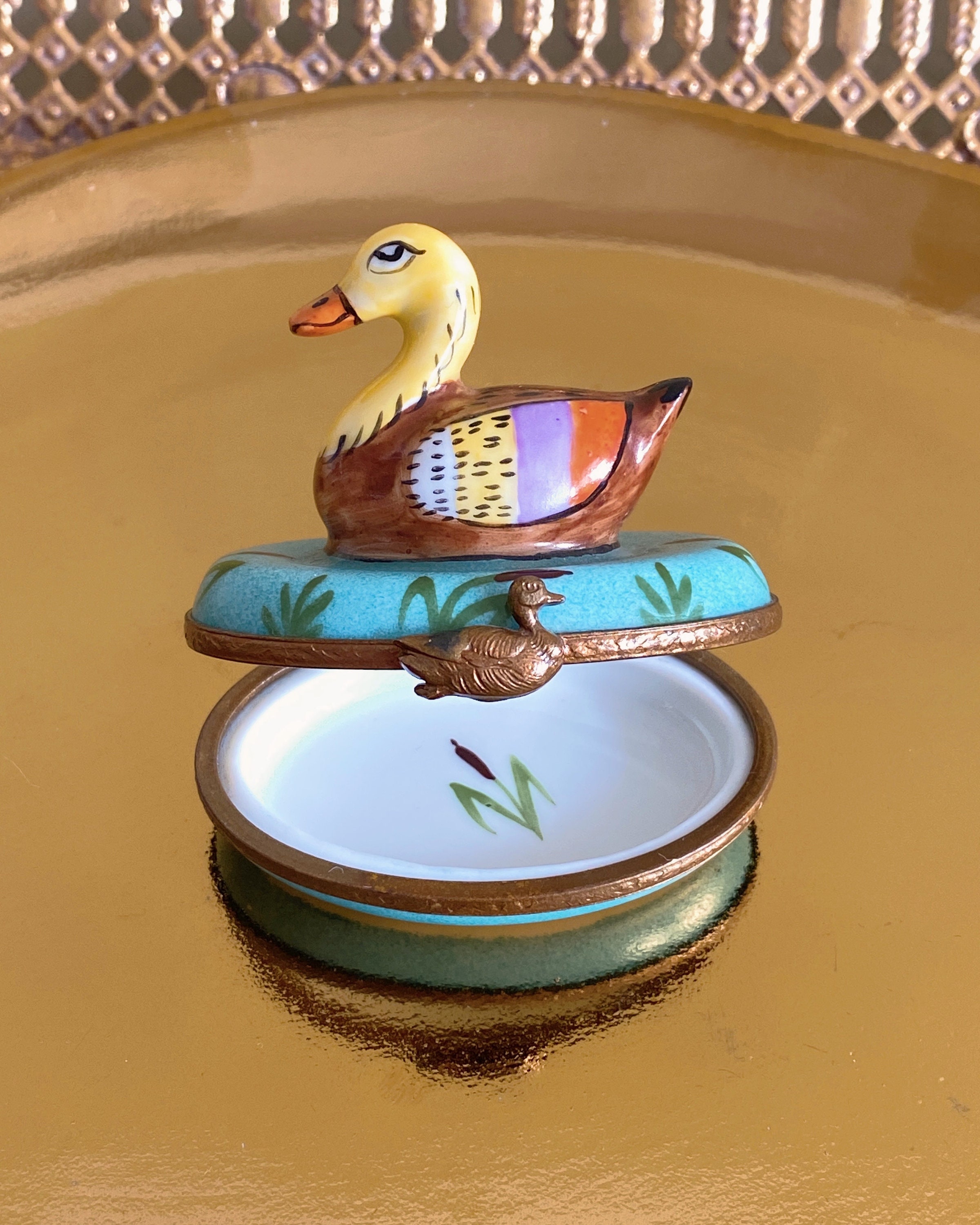Vintage Limoges Porcelain Mallard Duck Box, Hand Painted Trinket Box ...
