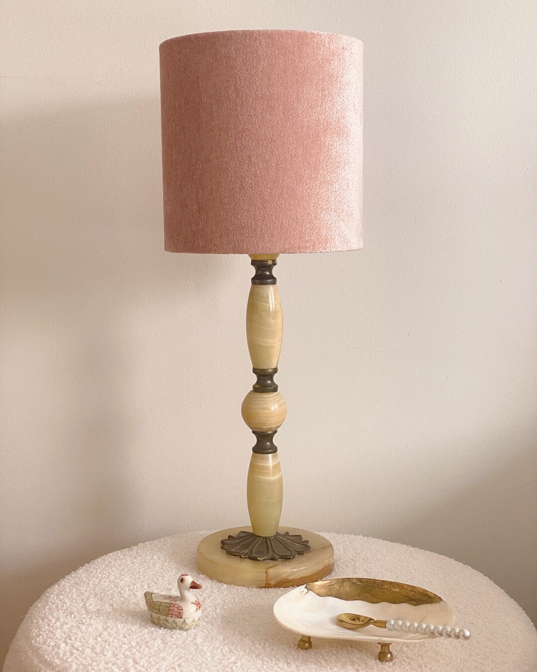 Vintage Onyx Marble Brass Table Lamp, Tall Sculptural Gemstone Desk ...
