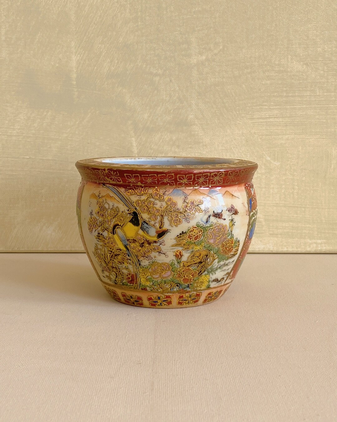 Vintage Satsuma Koi Fish Cache Planter With Paradise Bird and Floral ...