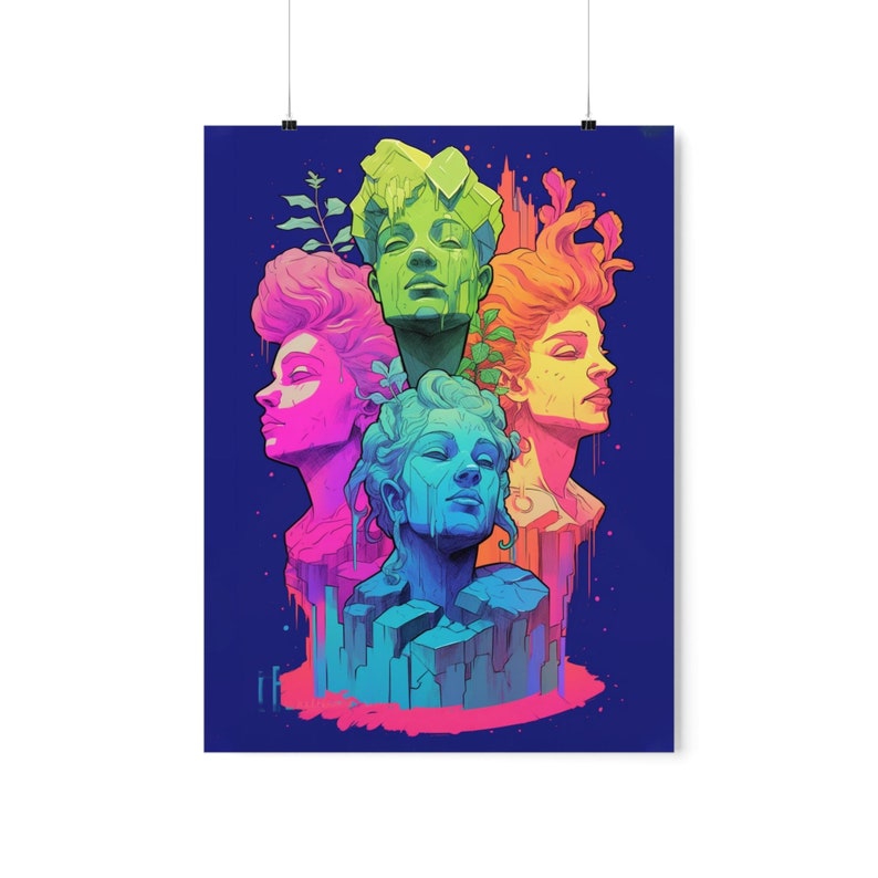 Harmony in Diversity: Greek God Statues Print Celebrating the Beauty of ...