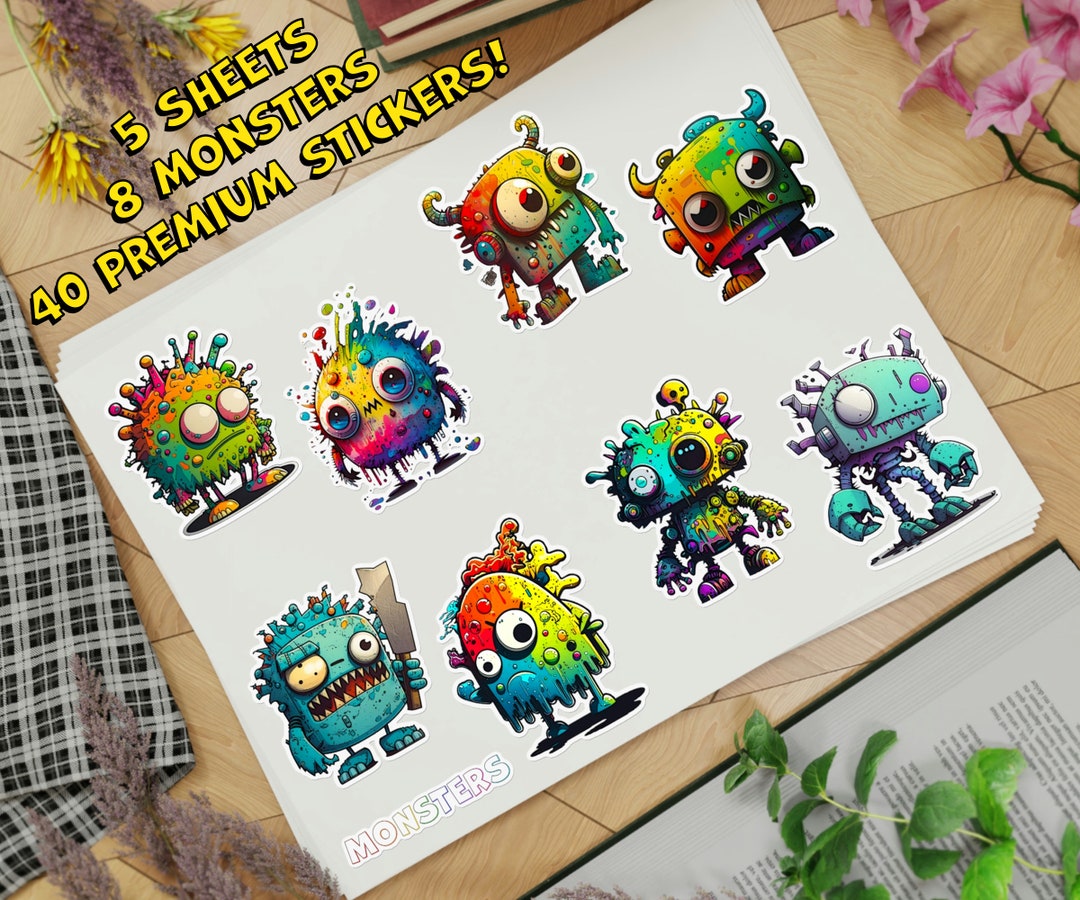 Monsters Sticker Pack, 5 Sheets, Cute Monster Stickers, Cute Monsters ...