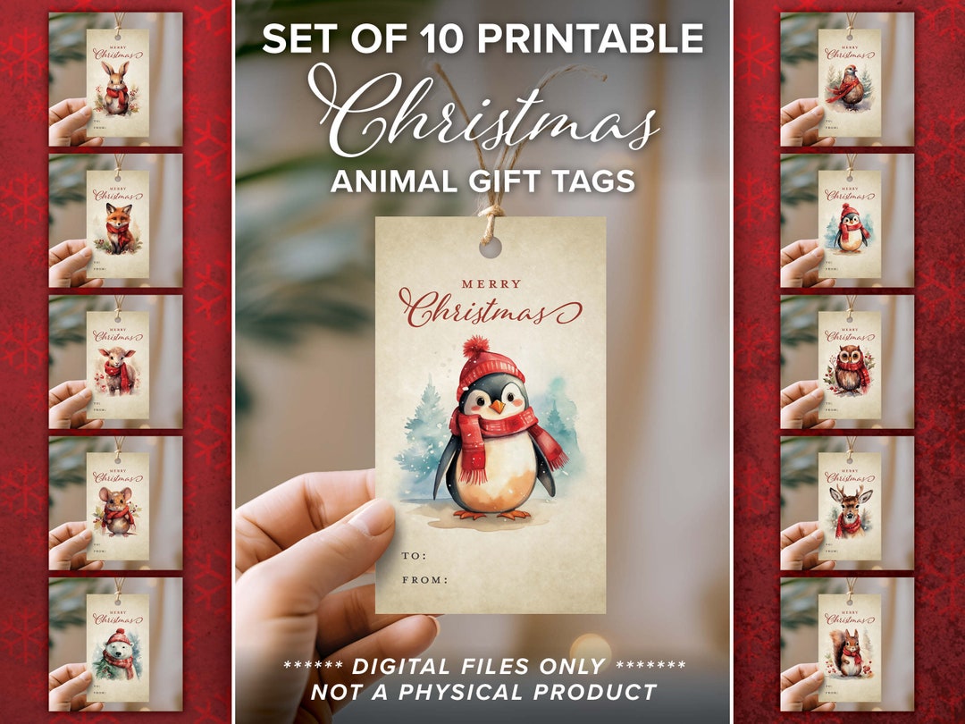 Printable Christmas Gift Tags, Digital Download, Christmas Animals ...