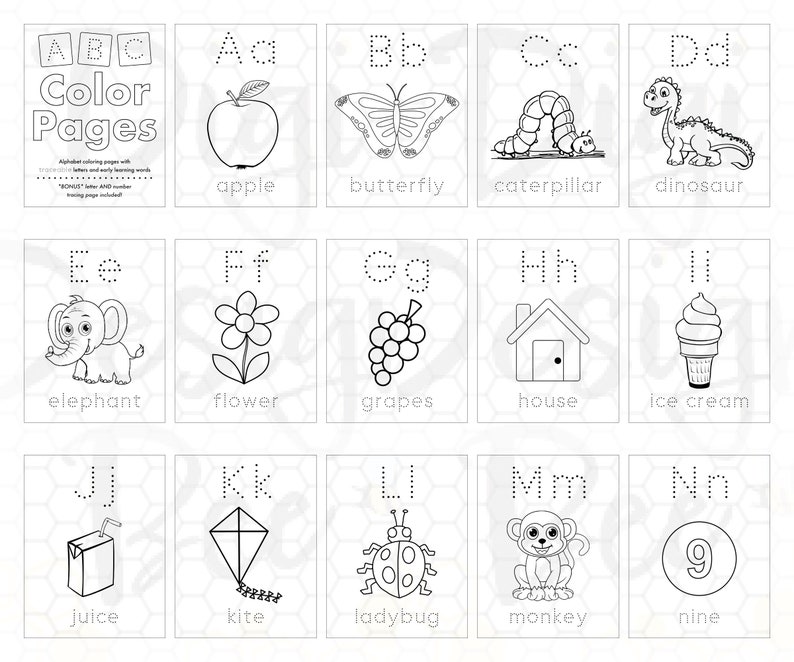 Printable Alphabet Color & Trace Pages, Digital Download, Educational ...