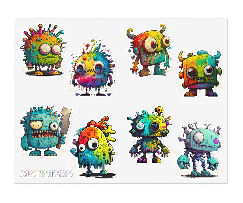 Monsters Sticker Pack, 5 Sheets, Cute Monster Stickers, Cute Monsters ...