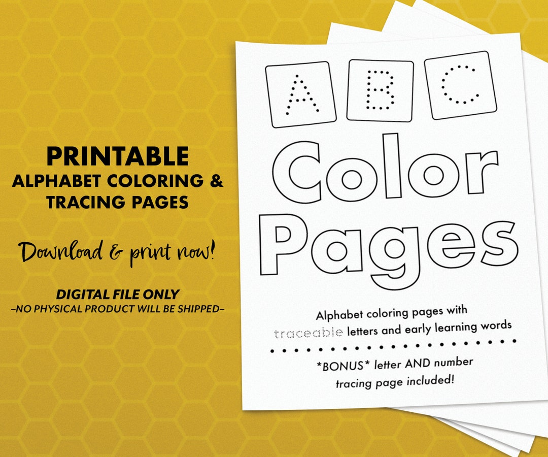 Printable Alphabet Color & Trace Pages, Digital Download, Educational ...