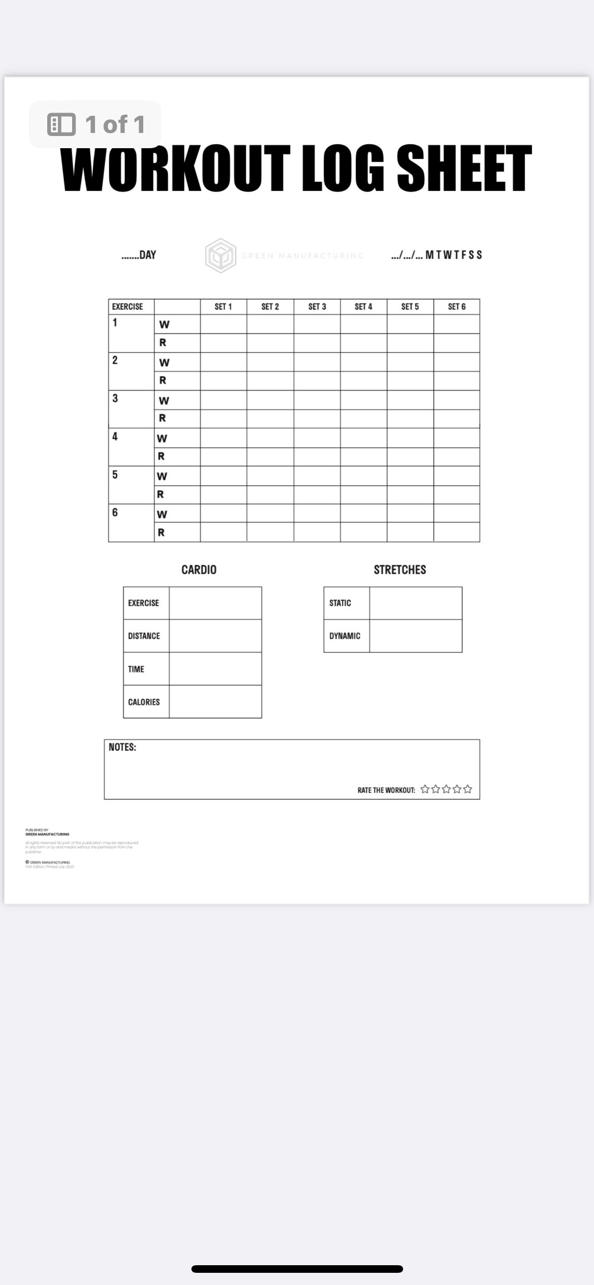 Workout Log Sheet PDF - Etsy