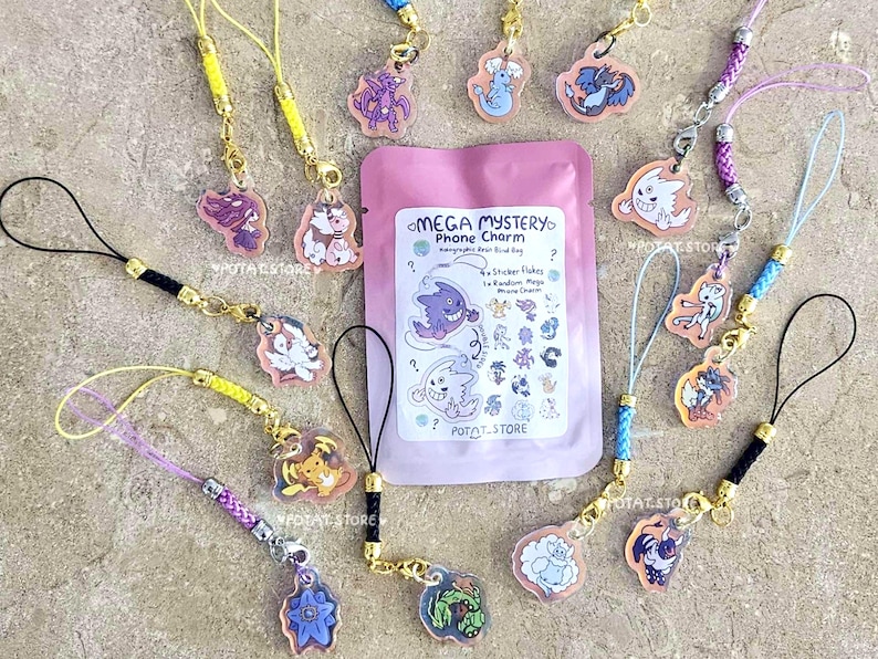 Cute Mega Evolution Holographic Phone Charms - Etsy