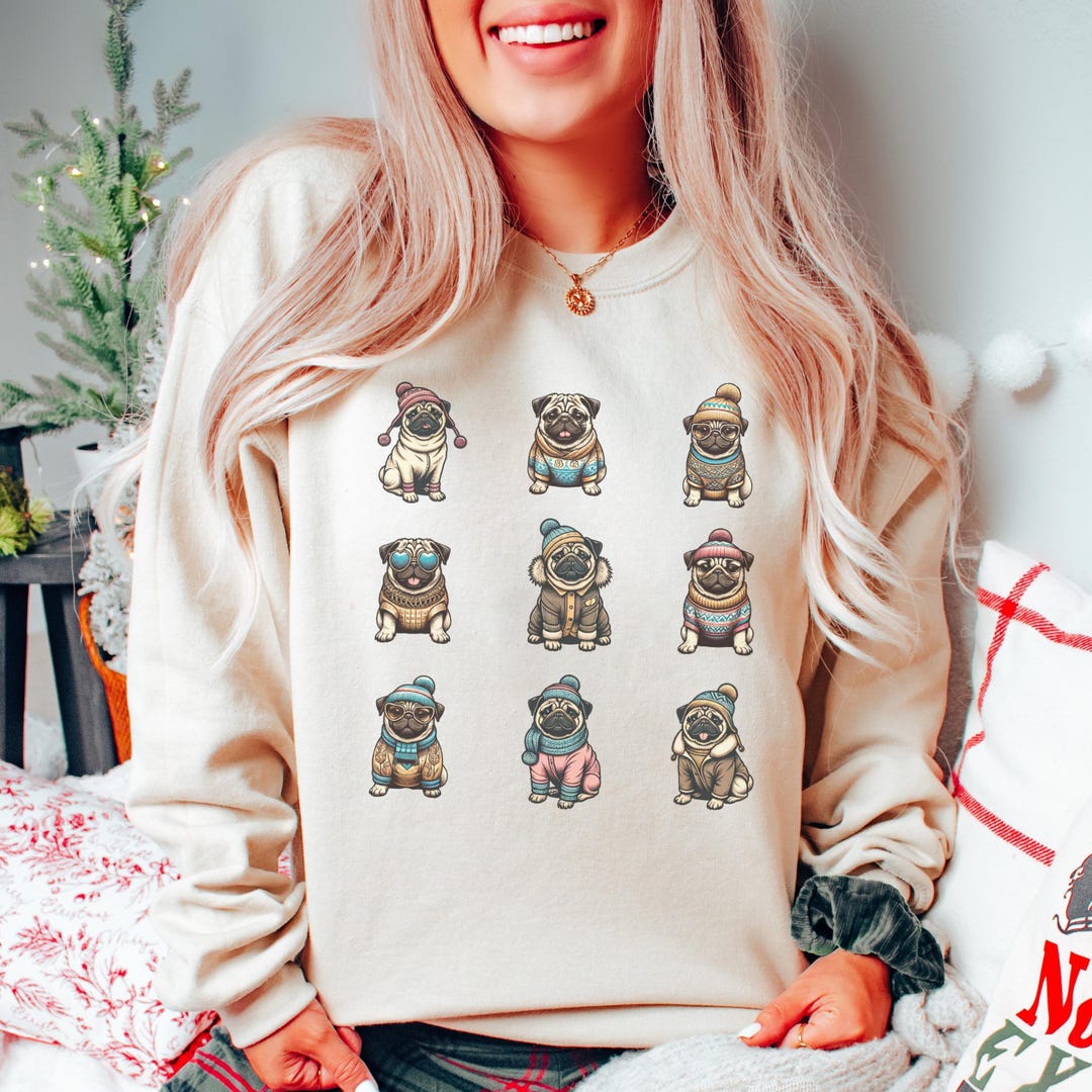 Pug Christmas Sweatshirt, Pug Mom Shirt, Pug Dog Winter Crewneck, Pug ...
