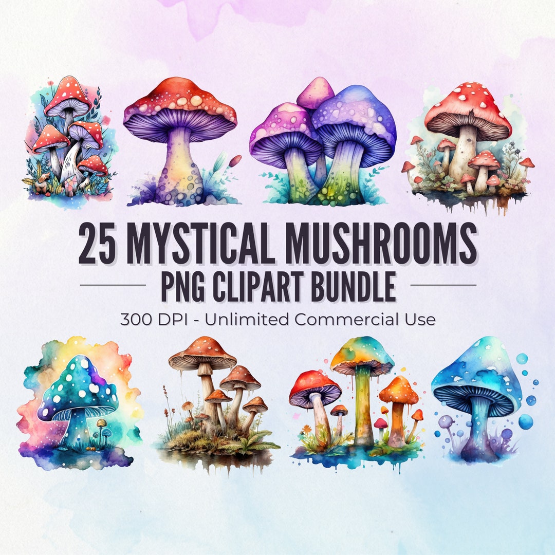 Watercolor Mushroom Clipart: Fantasy Forest PNG Bundle (instant ...