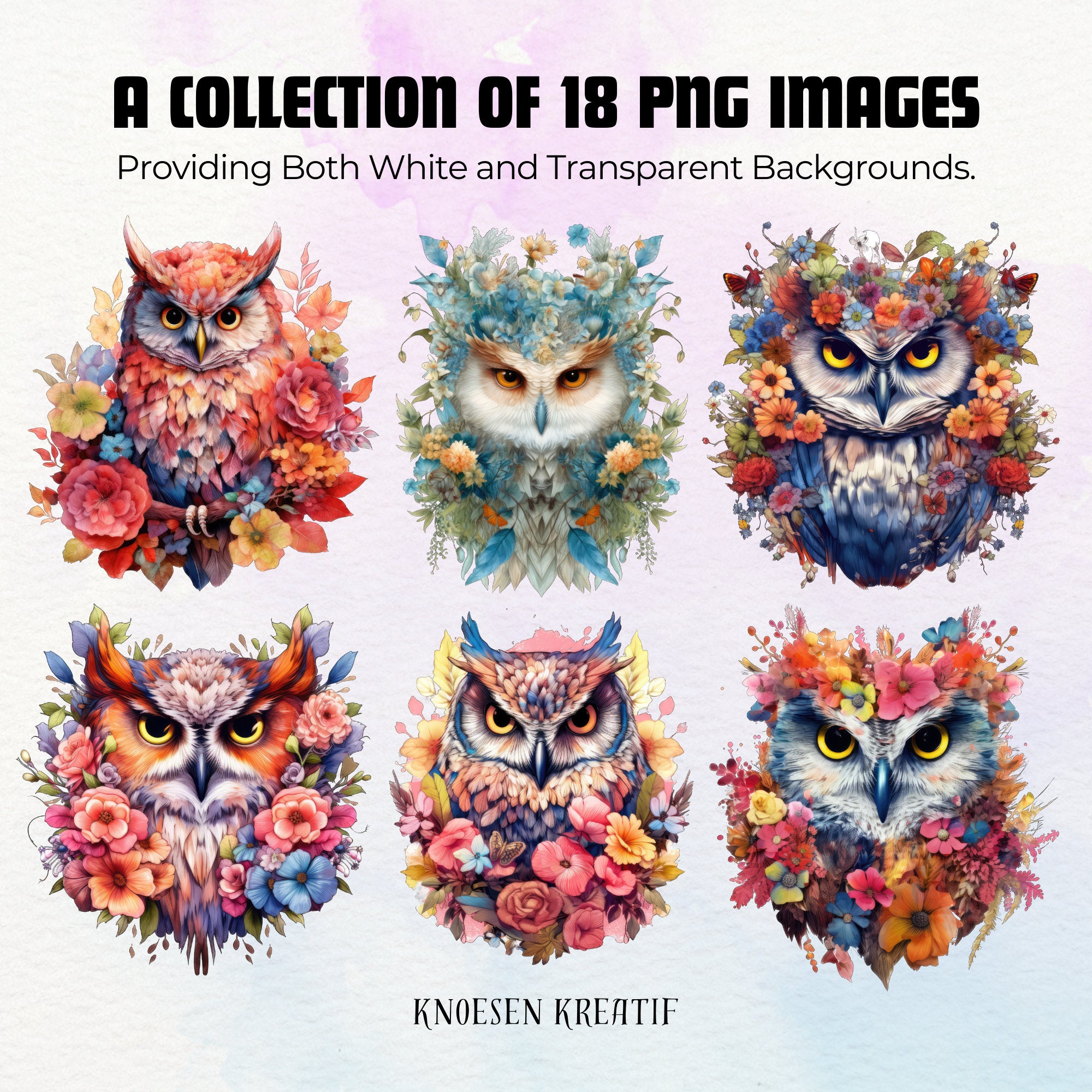 Watercolor Floral Owl Clipart – 18 PNG Images (digital Download) - Etsy