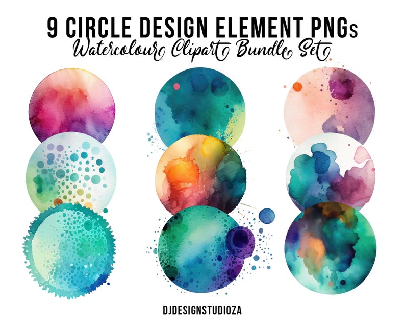 Watercolor Circle Clipart: 9 PNG Design Elements (digital Download) - Etsy