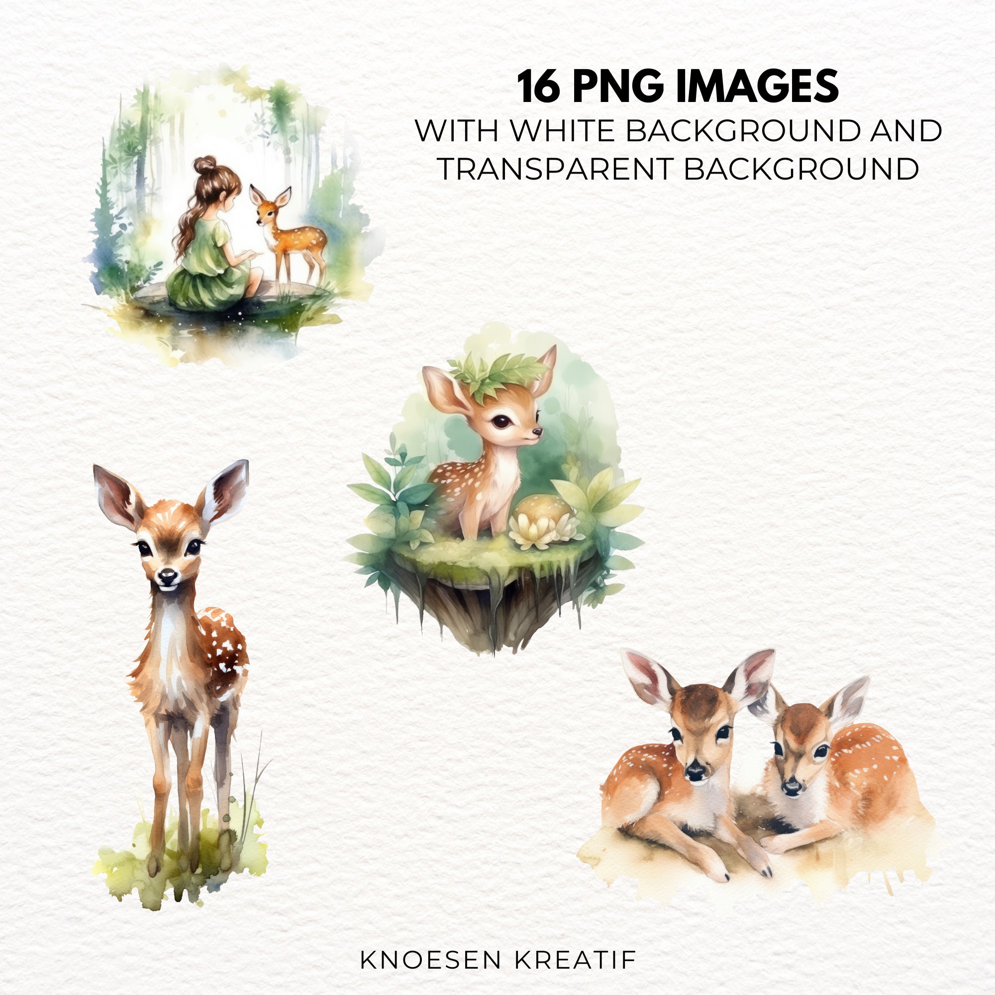 Baby Deer Watercolor Clipart Bundle: Woodland PNG Images (digital ...