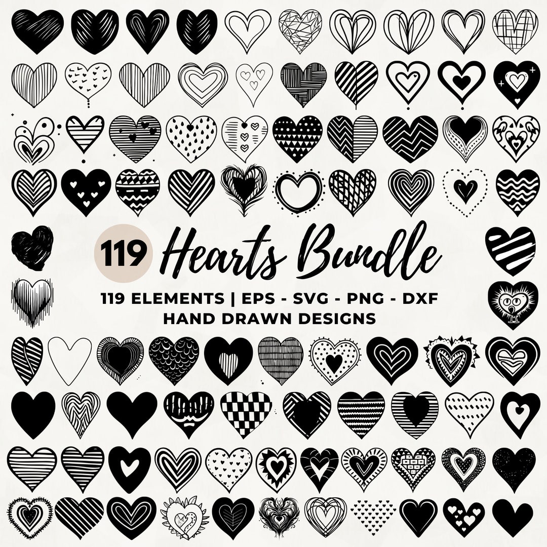 Hand-drawn Heart SVG Bundle: 119 Designs (digital Download) - Etsy