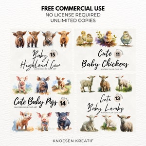 103 Baby Farm Animals Watercolor Clipart | Farm Animals PNG | Baby ...