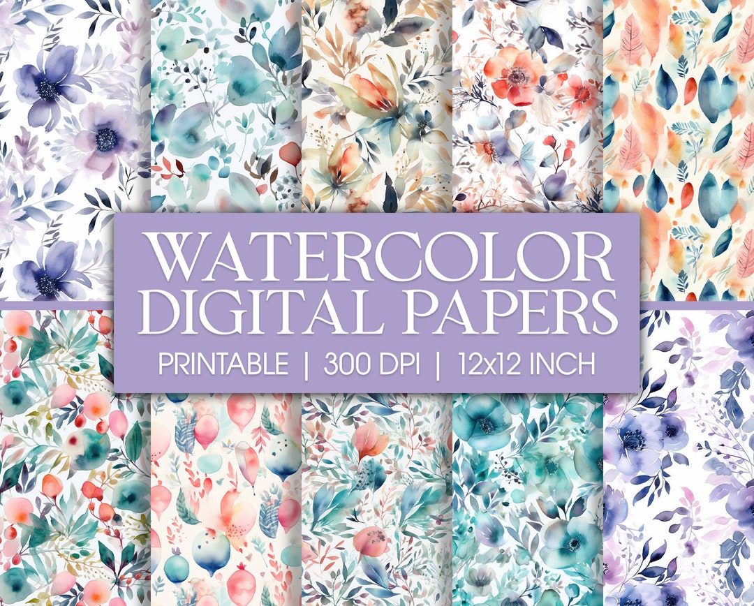 Watercolor Seamless Digital Paper - 10 High-res Patterns for ...