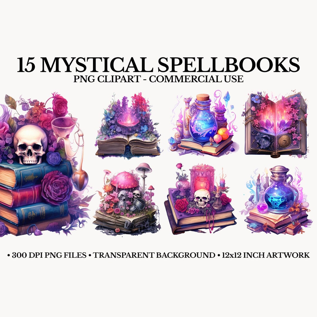 Magic Spell Books Clipart Bundle | Magic Witch Clipart PNG | Witches ...