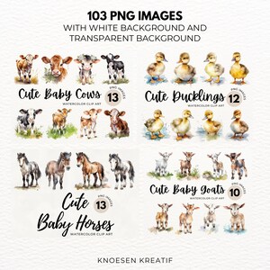 103 Baby Farm Animals Watercolor Clipart | Farm Animals PNG | Baby ...