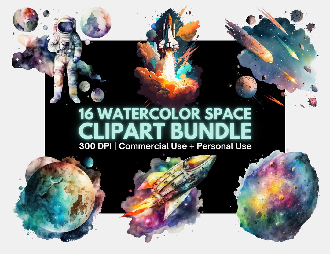 Watercolor Space Clipart Bundle: Planets, Astronauts, Rockets (PNG ...