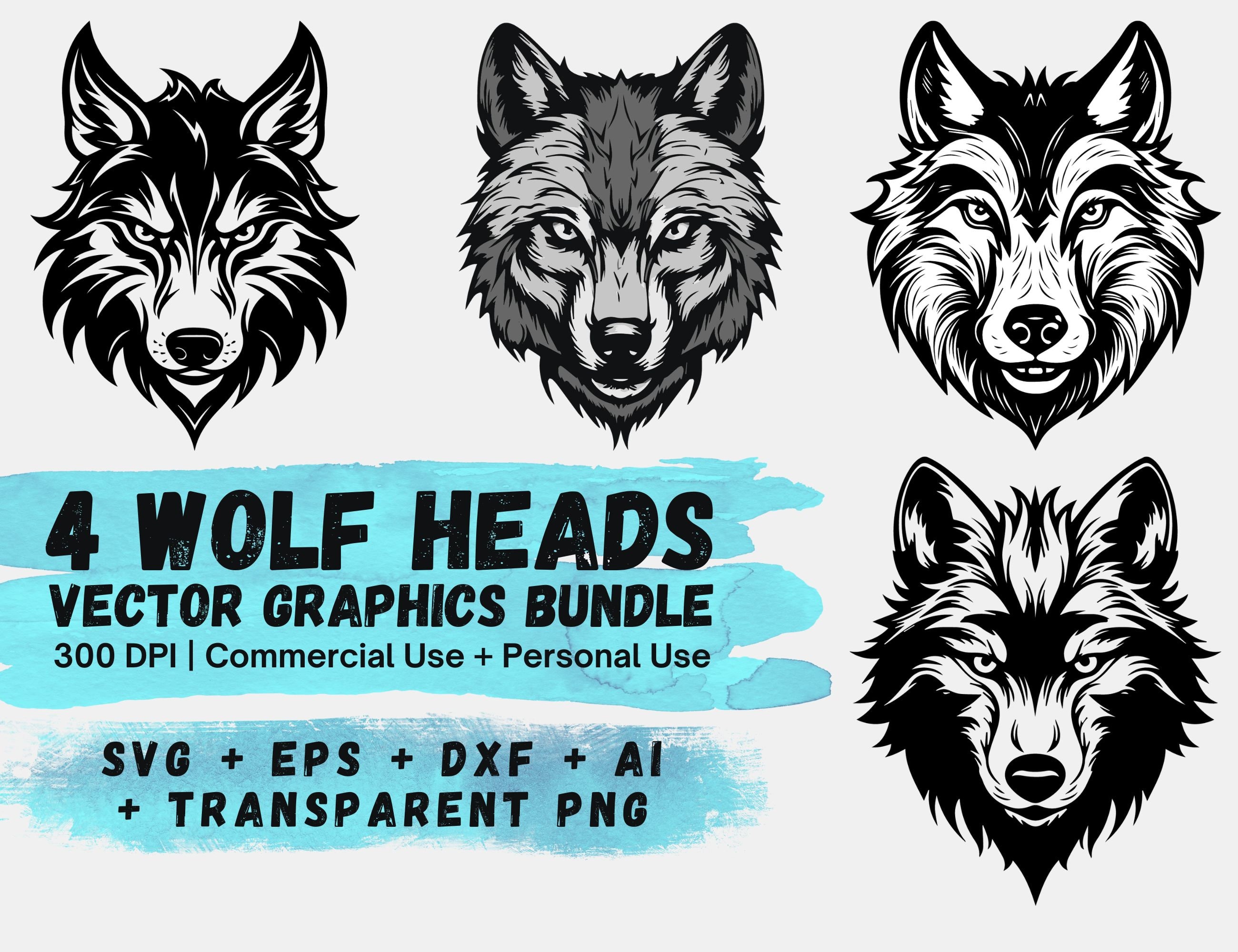 Wolf Head SVG Bundle - 4 Wolf Head Vectors for Logo Design, Silhouette ...