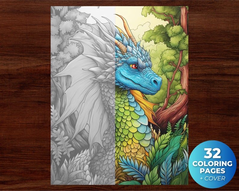 Forest Dragons Coloring Book: 32 Fantasy Dragon Coloring Pages for ...