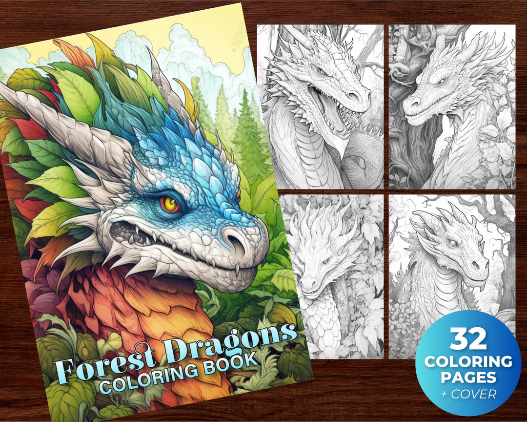 Forest Dragons Coloring Book: 32 Fantasy Art Pages (printable PDF) - Etsy