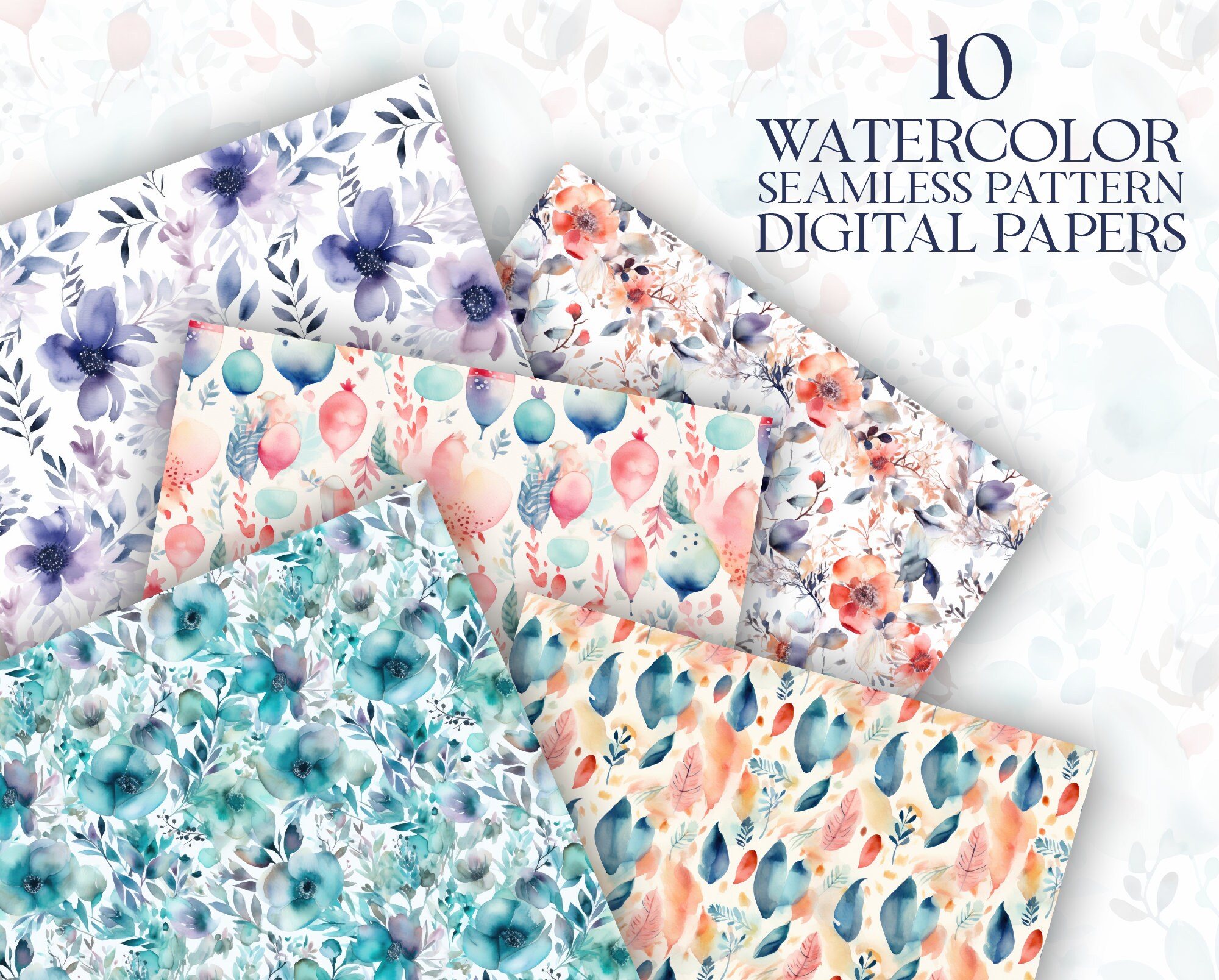 Watercolor Seamless Digital Paper 10 High-res Patterns for Scrapbooking ...