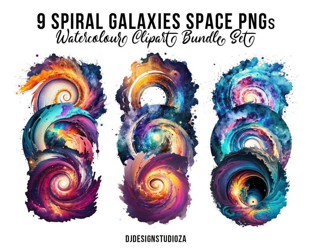Watercolor Spiral Galaxy PNG Clipart: 9 Galactic Art Images (digital ...