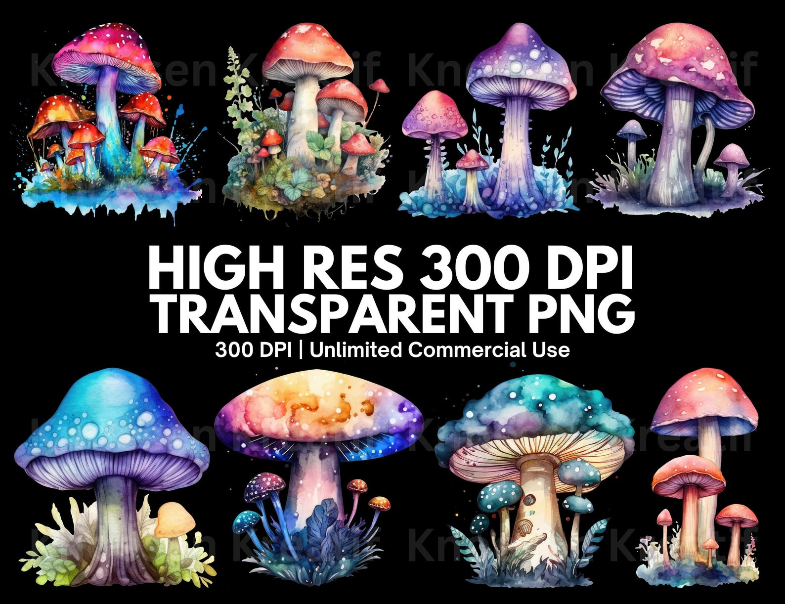 Watercolor Mushroom Clipart: Fantasy Forest PNG Bundle (instant ...