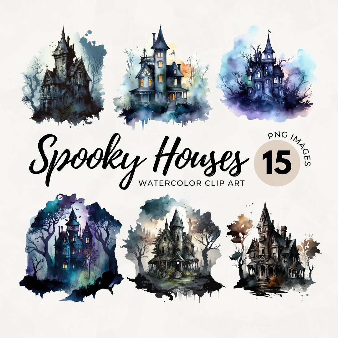 Haunted Gothic Houses Clipart Bundle | Watercolor Halloween PNG ...