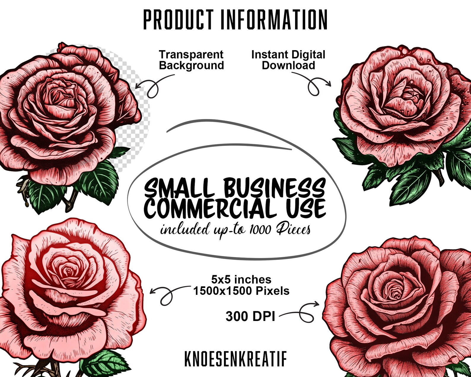 Delicate Rosebud Clipart Set Vintage-inspired Red Rose PNG Designs for ...