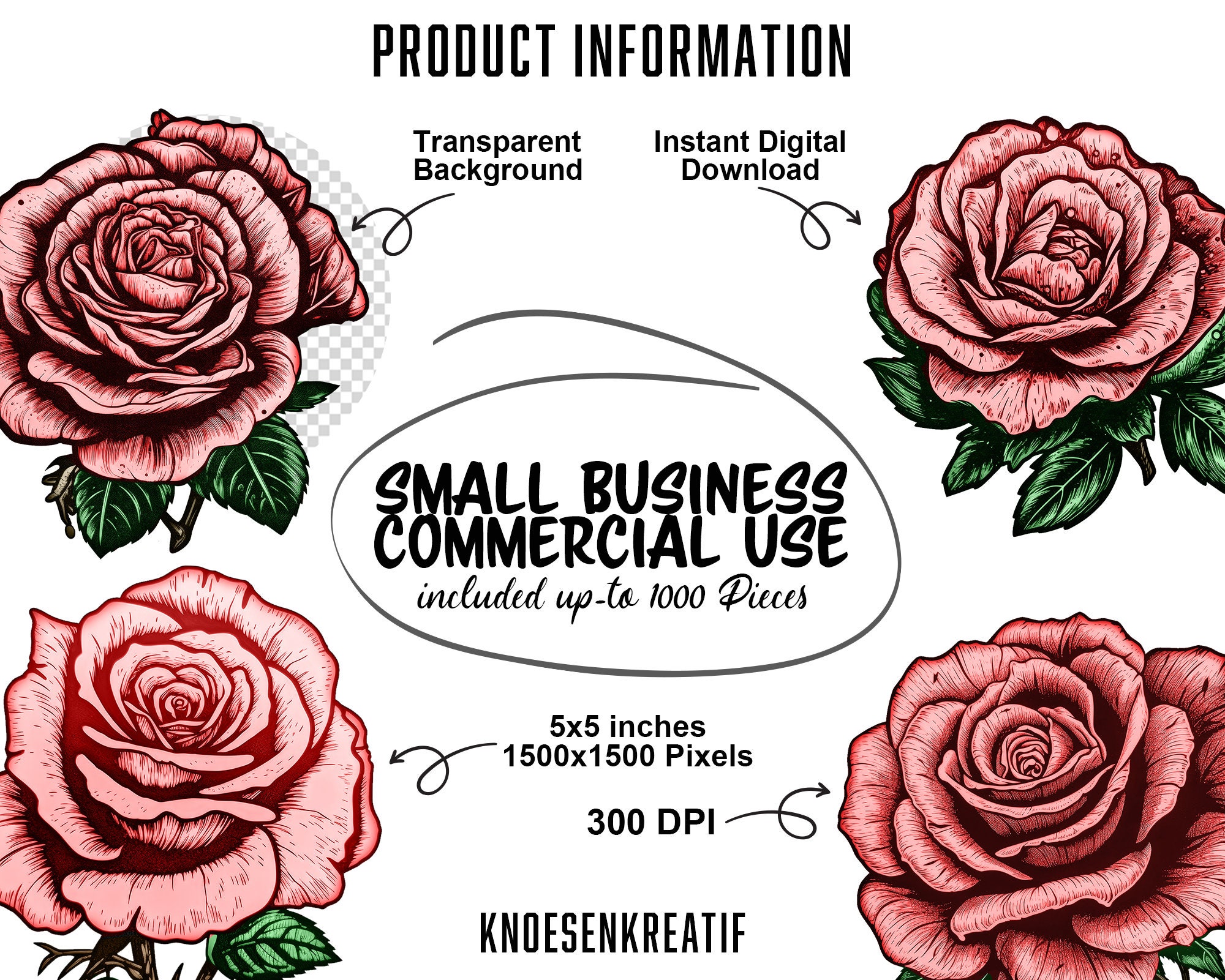 Delicate Rosebud Clipart Set Vintage-inspired Red Rose PNG Designs for ...