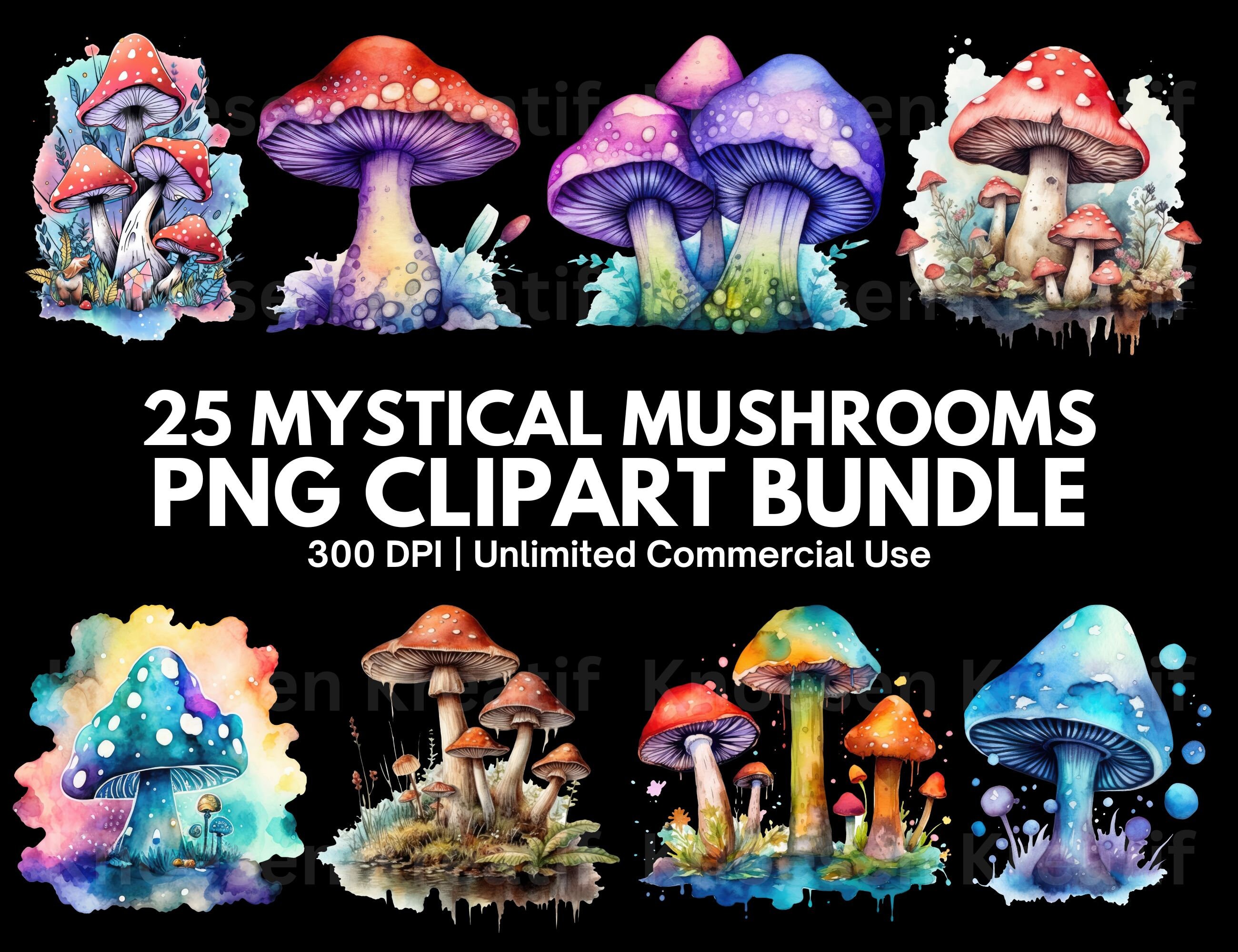 Watercolor Mushroom Clipart: Fantasy Forest PNG Bundle (instant ...