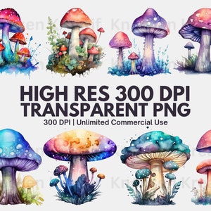 Watercolor Mushroom Clipart: Fantasy Forest PNG Bundle (instant ...